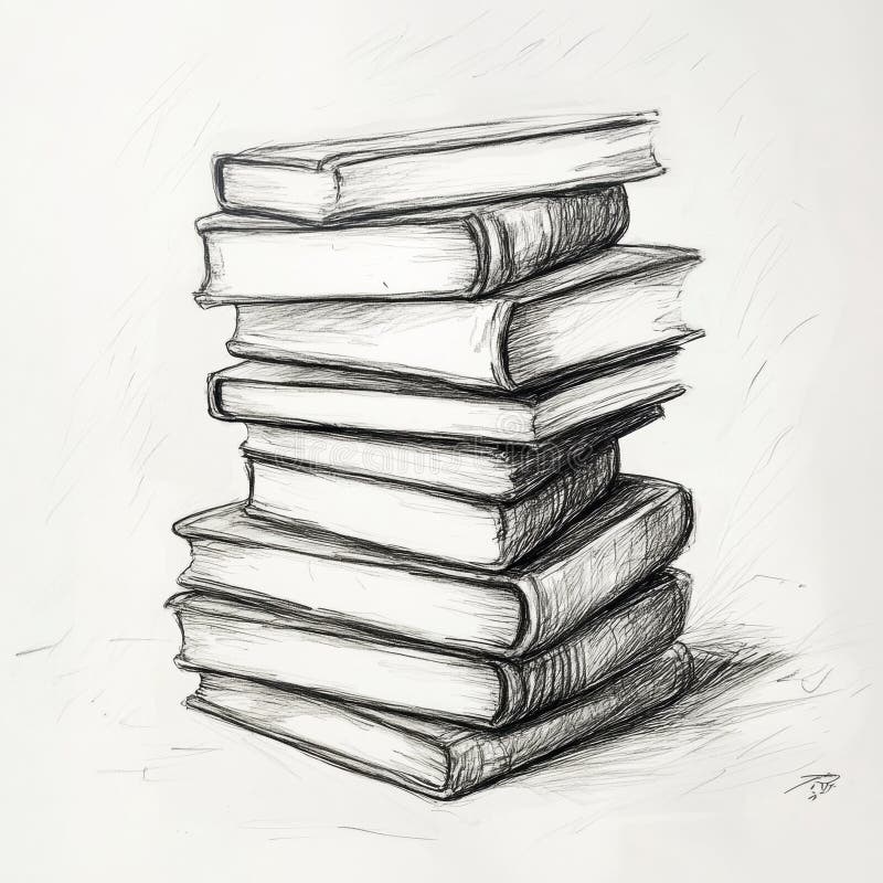 Stack of Black and White Sketched Books on a Plain Background Stock ...