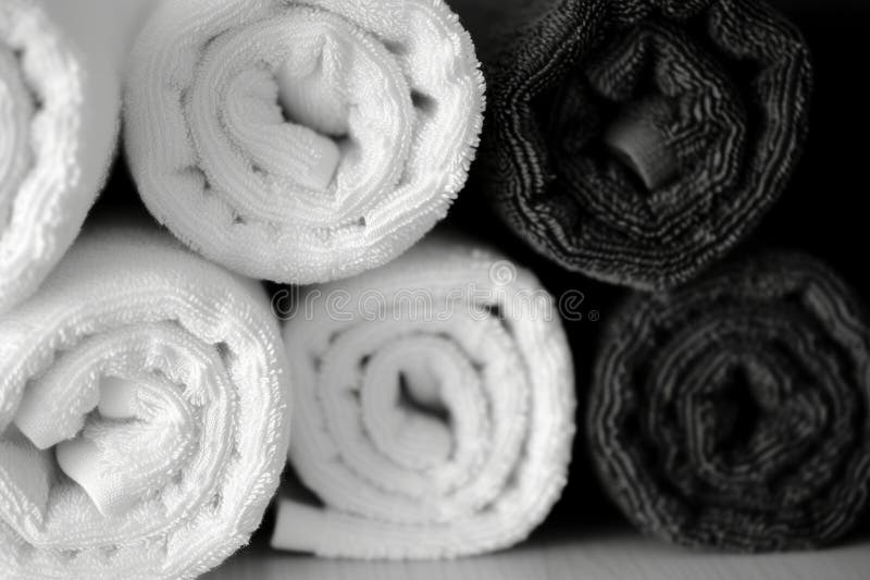 A Stack of Black and White Towels Lies on a Wooden Surface Stock Photo ...
