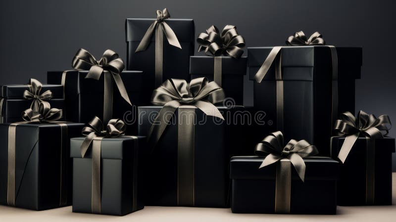 A Stack of Black Wrapped Presents Stock Photo - Image of wrapped, urban ...