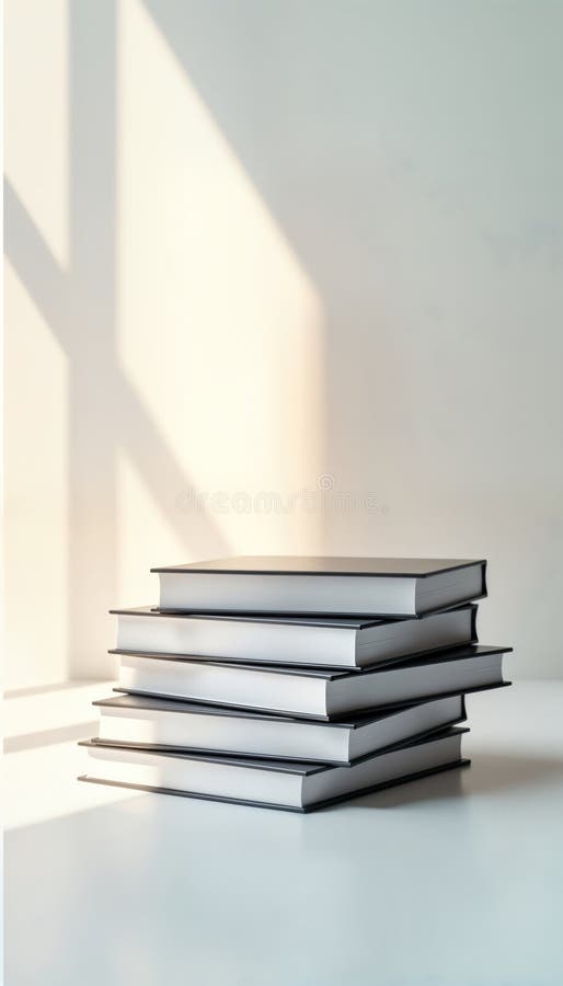Stack of Blank Books on White Surface. Simple Mockup Design. Books Dark ...