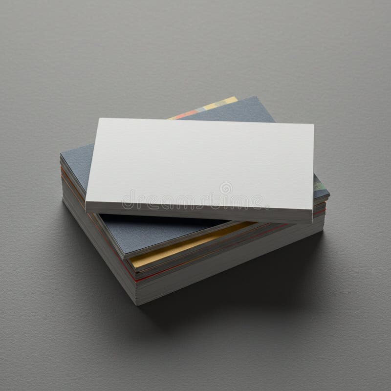 A Stack of Blank Business Cards Lies on a Textured Gray Surface. the ...