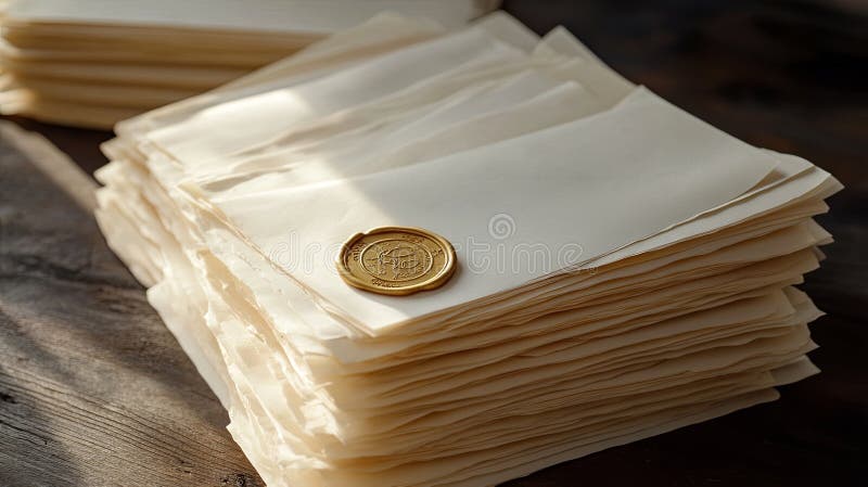A Stack of Blank Envelopes with Elegant Wax Seals in Gold Stock Photo ...