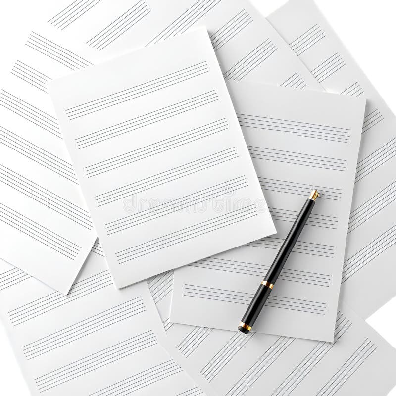 Stack of Blank Music Sheets with Black Pen Sheet Music Stock ...