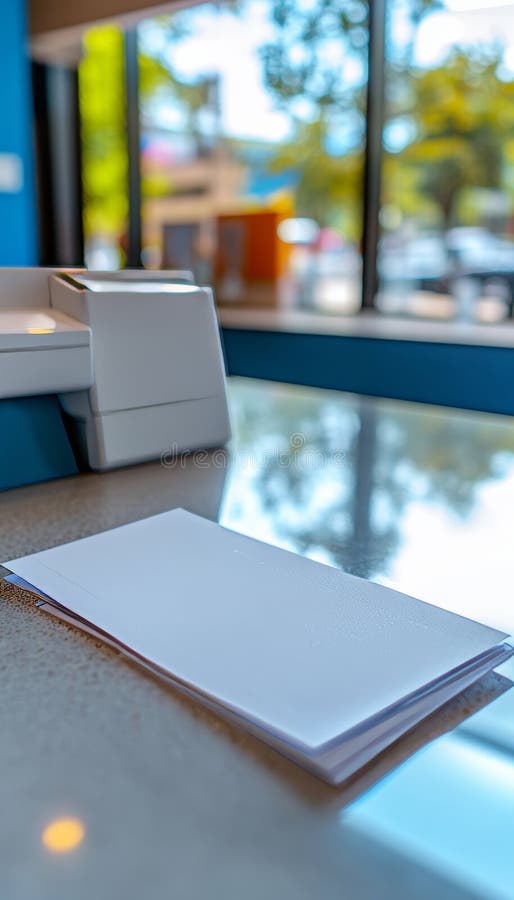 Stack of Blank Paper on Glass Countertop Inside a Business with Receipt ...