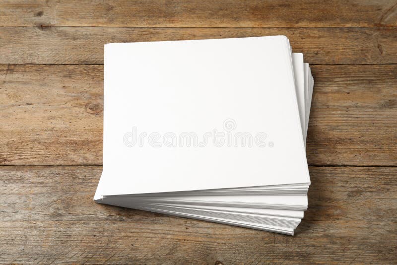 Stack of Blank Paper Sheets for Brochure on Wooden Background. Stock ...