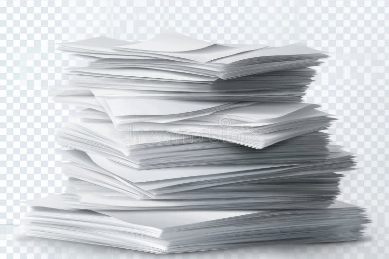 Stack of Blank Paper Sheets Forming a Tall Pile on Transparent ...