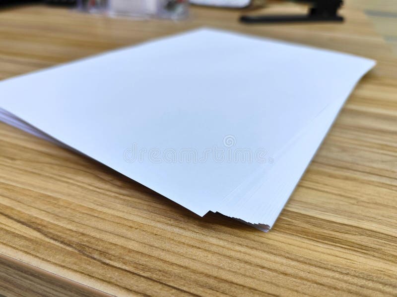 Stack of Blank Papers on Wooden Table Stock Image - Image of papers ...