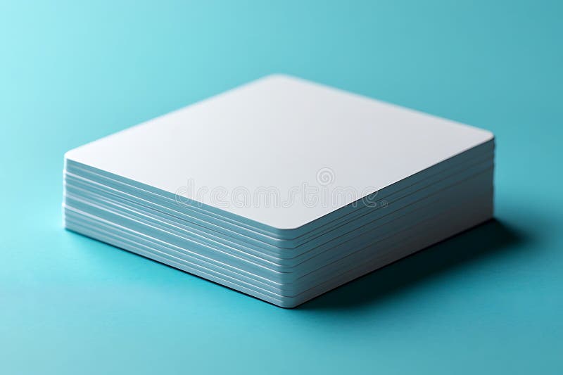 Stack of Blank White Cards on Light Blue Background for Mockup Purposes ...