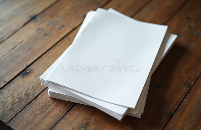 Stack Blank White Magazines on Rustic Wooden Table. Paper Publications ...