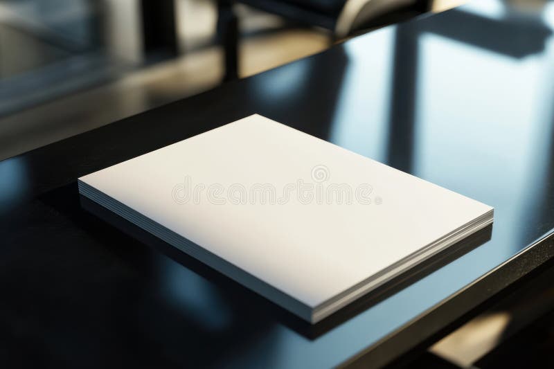 Stack of Blank White A4 Paper Sheets on a Dark Modern Desk in Office ...