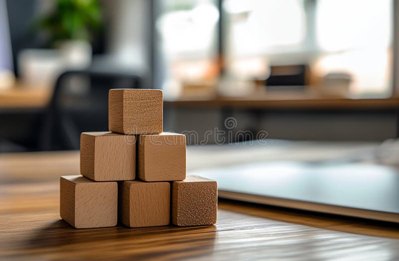 Stack of Blank Wooden Blocks on an Office Desk. Generative AI Stock ...