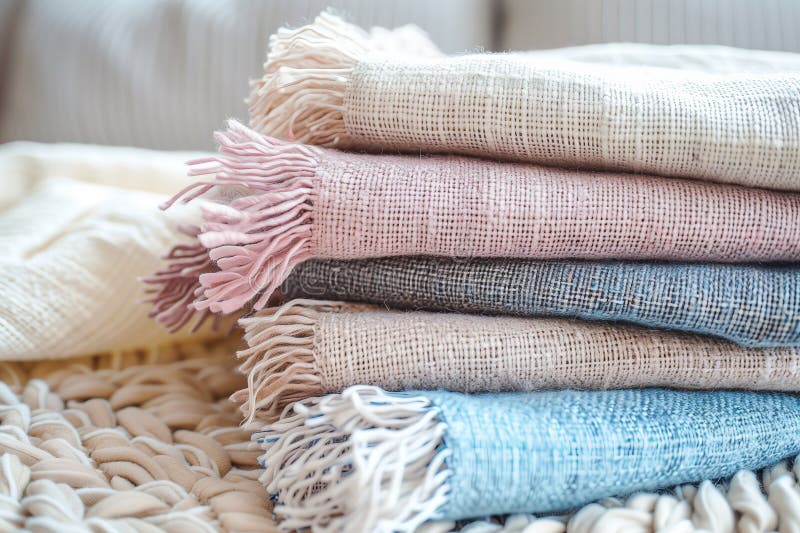 A Stack of Blankets with Different Colors and Textures Stock Image ...