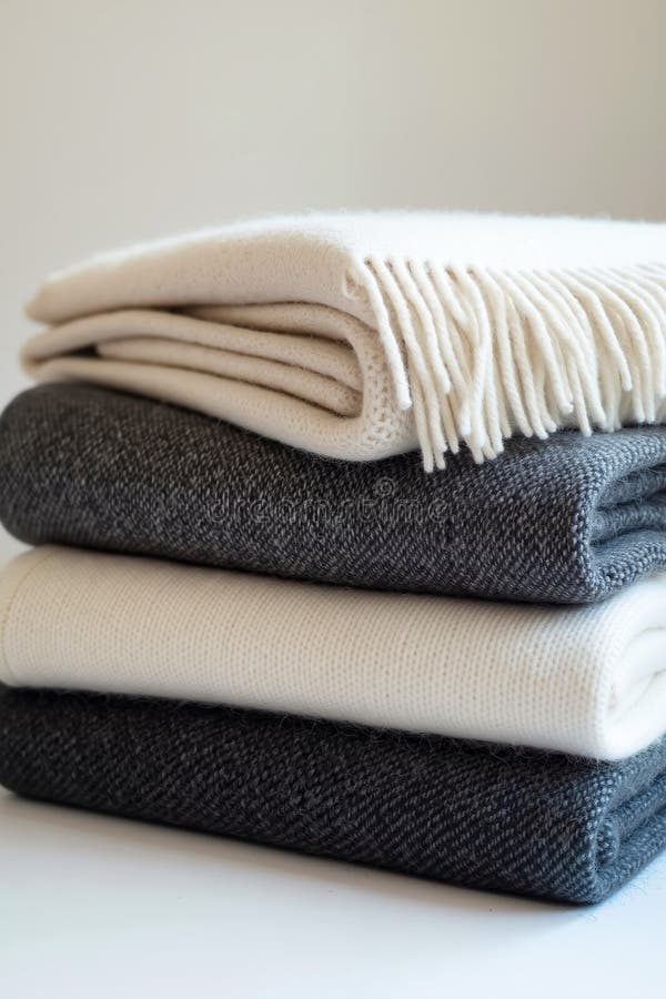 A Stack of Blankets Sitting on Top of Each Other Stock Image - Image of ...