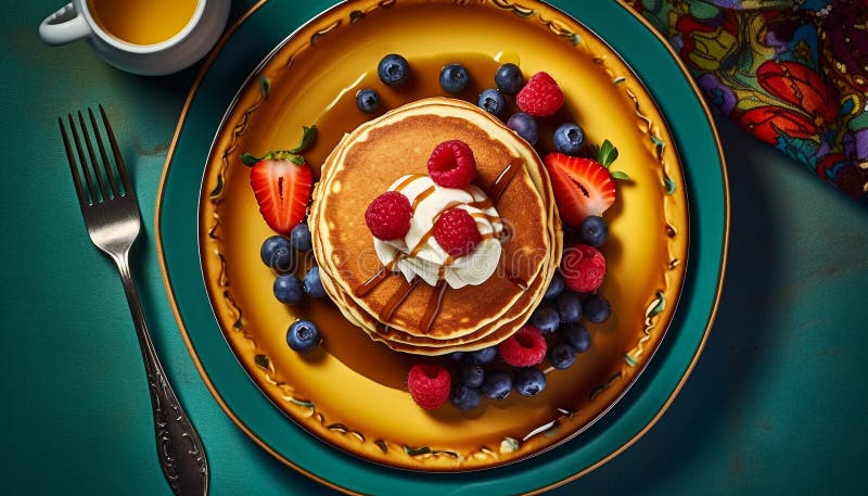A Stack of Blini, Fruit, and Syrup Generated by AI Stock Illustration ...