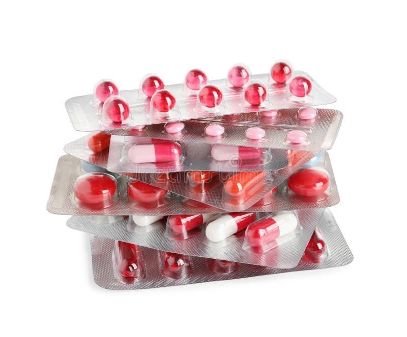 Stack of Blisters with Different Pills on White Stock Image - Image of ...