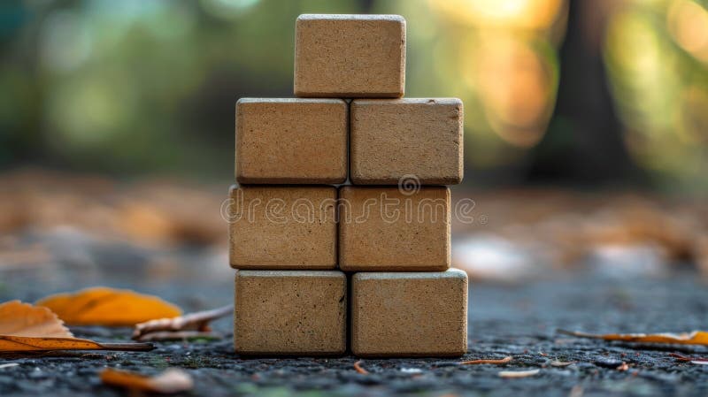 A Stack of Blocks on the Ground with Leaves Around Them, AI Stock Photo ...