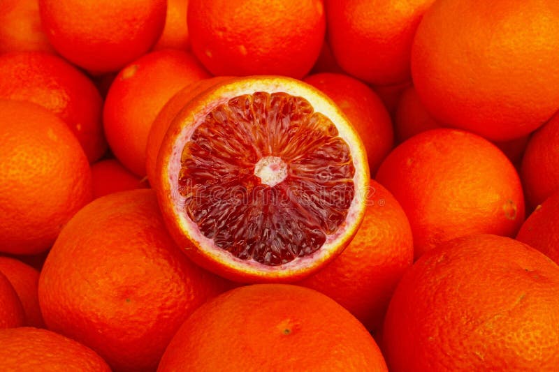 Stack of Blood Oranges on a Market Stall Stock Image - Image of ...
