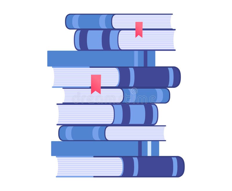 Stack of Blue Books with Bookmarks Education Concept. Pile of ...