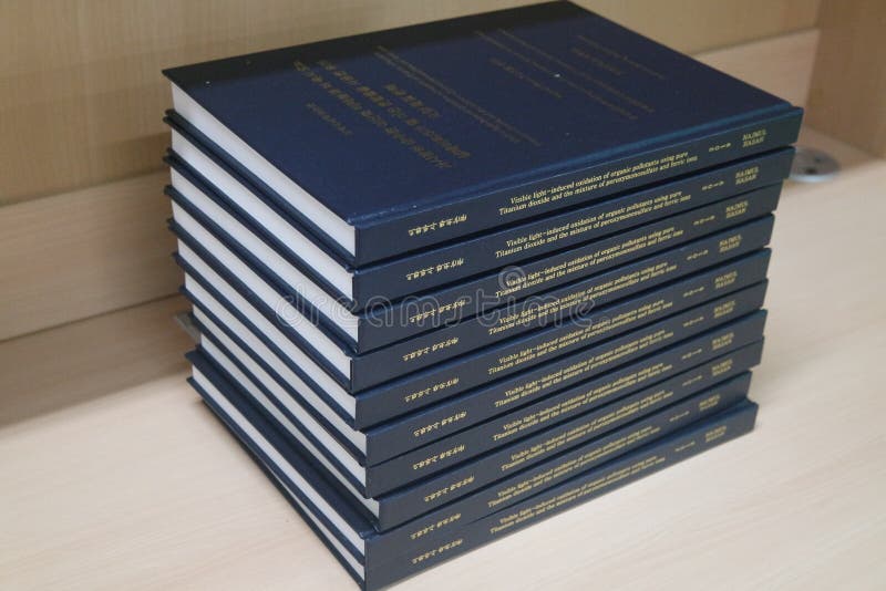Stack of Blue Books Placed on Table Stock Image - Image of thesis ...