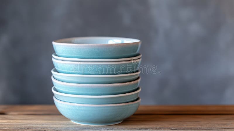 Stack Blue Ceramic Bowls Wooden Surface Stock Photos - Free & Royalty ...