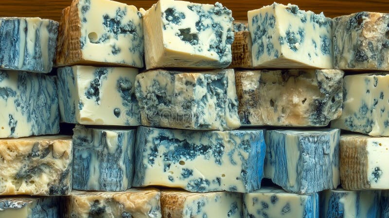A Stack of Blue Cheese Blocks. Generative AI Stock Illustration ...