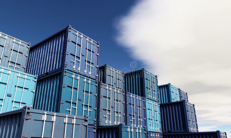 Stack of Blue Container Boxes with Sky Background. Cargo Freight ...