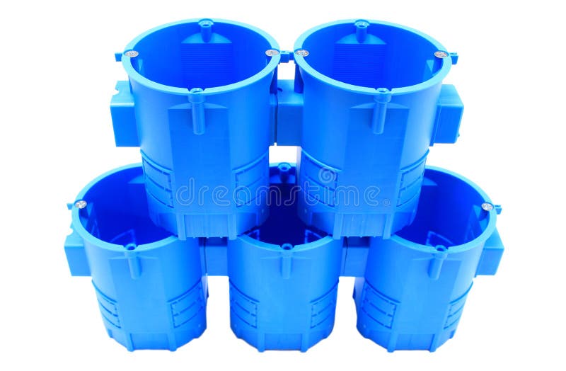 Stack of Blue Electrical Boxes on White Background Stock Photo - Image ...