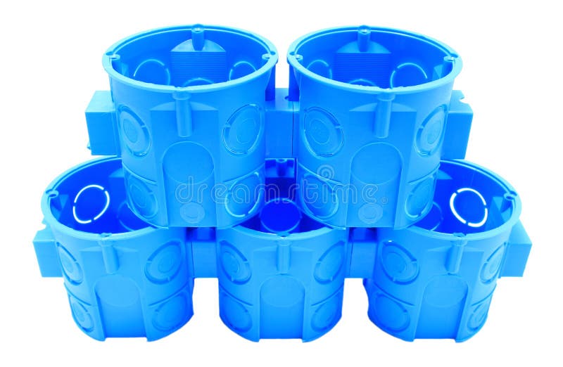 Stack of Blue Electrical Boxes on White Background Stock Image - Image ...