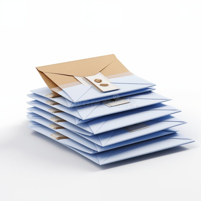 Stack of Blue Envelopes with Brown Closure Isolated on White Background ...
