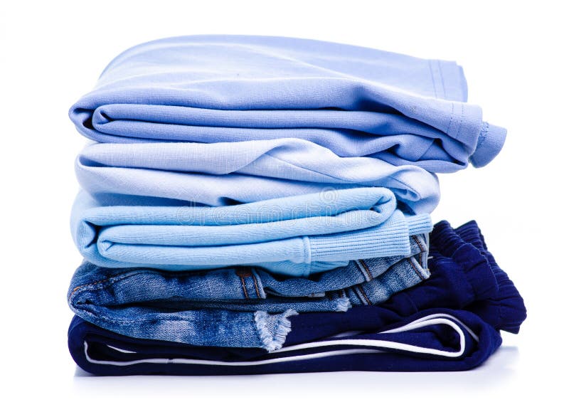 Stack Blue Folded Clothing in Hand Stock Image - Image of apparel ...