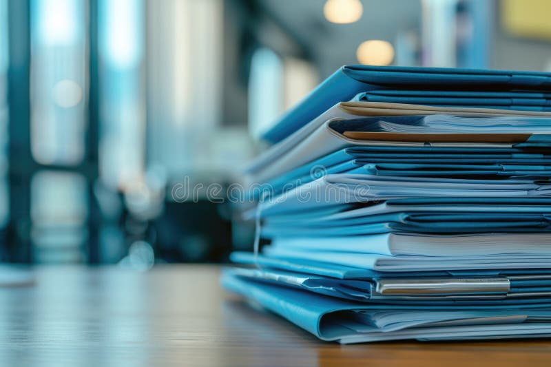 A Stack of Blue Folders Sits on Top of a Wooden Table, Ready for Use ...