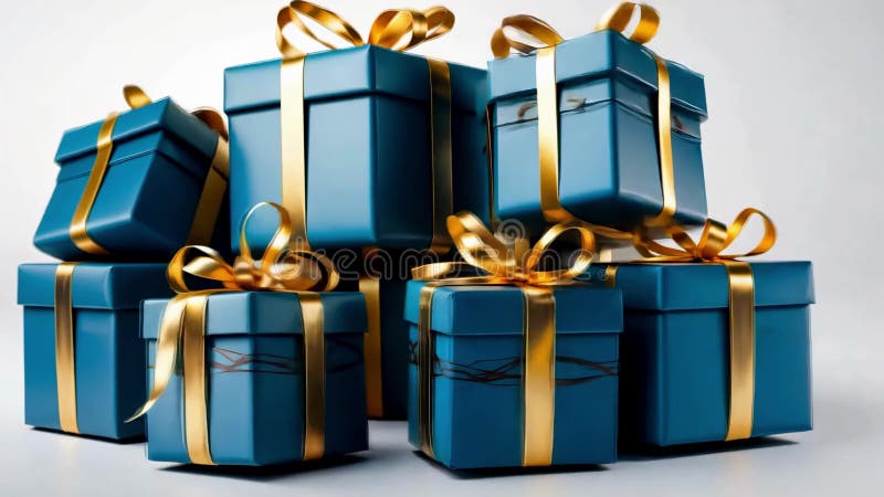 Stack of Blue Gift Boxes with Bows Stock Footage - Video of packaging ...