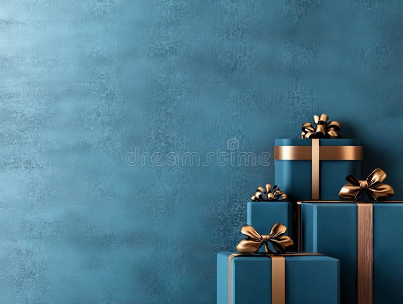 Stack Blue Gift Boxes Gold Ribbons Bows Stock Photos - Free & Royalty ...