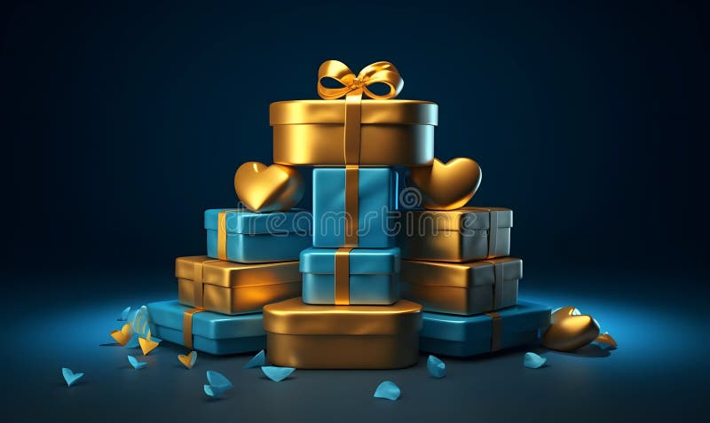 A Stack of Blue and Gold Gift Boxes. Gift Packages. Generative AI Stock ...