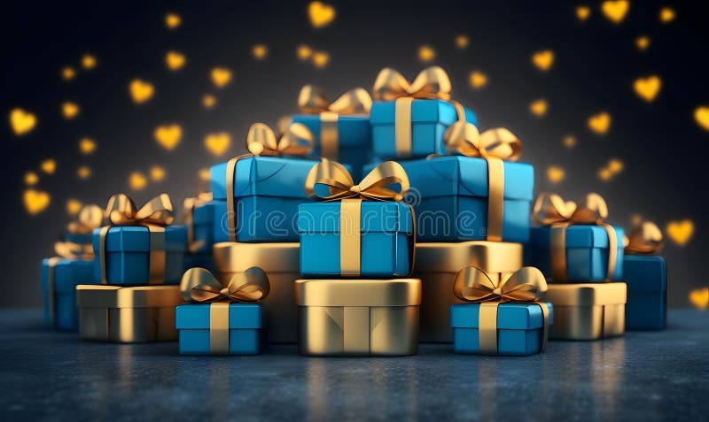 A Stack of Blue and Gold Gift Boxes. Gift Packages. Generative AI Stock ...