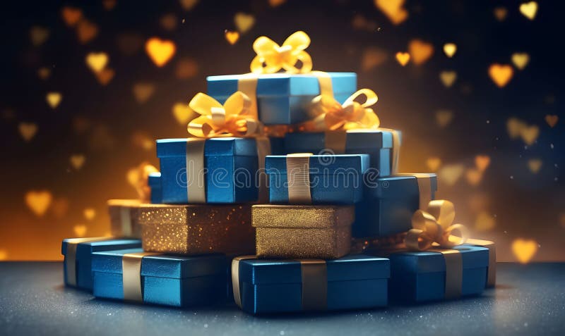 A Stack of Blue and Gold Gift Boxes. Gift Packages. Generative AI Stock ...