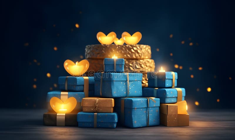 A Stack of Blue and Gold Gift Boxes. Gift Packages. Generative AI Stock ...