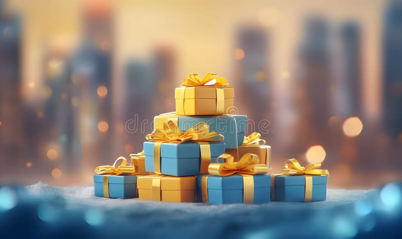A Stack of Blue and Gold Gift Boxes. Gift Packages. Generative AI Stock ...