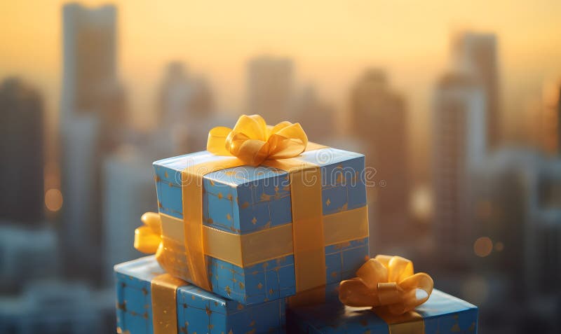 A Stack of Blue and Gold Gift Boxes. Gift Packages. Generative AI Stock ...