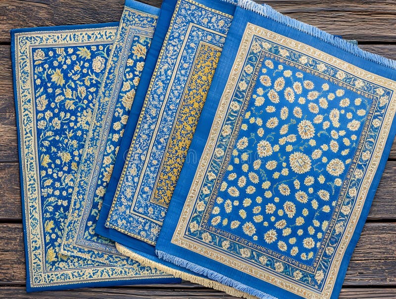 Stack of Blue and Gold Oriental Rugs Persian Carpet Design Decorative ...