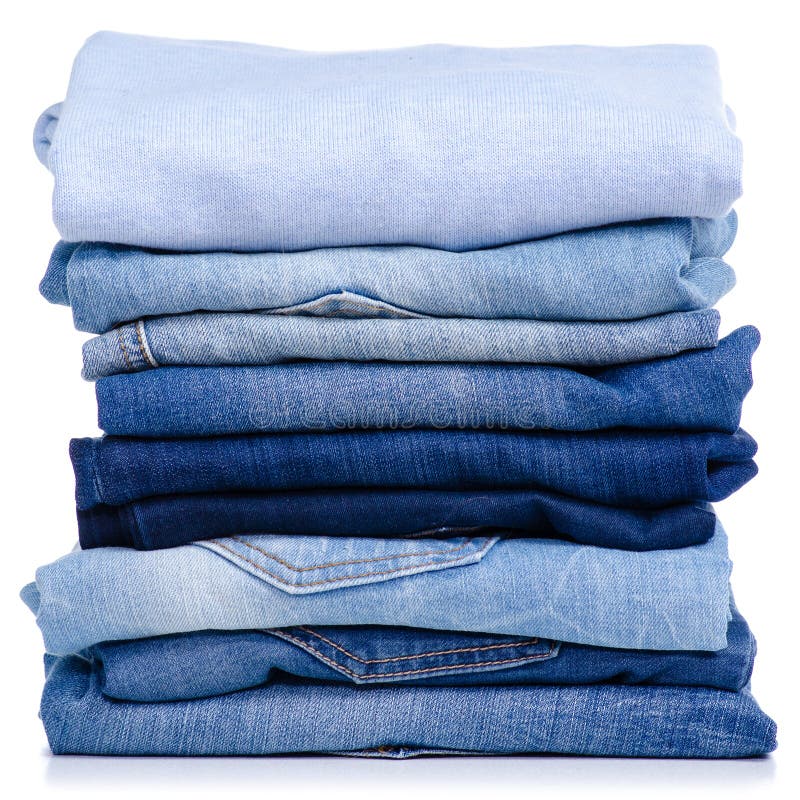 Stack Blue Jeans and Clothes Sweater Stock Photo - Image of attire ...