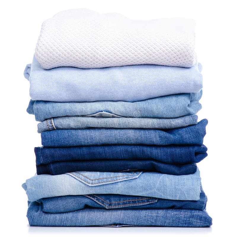 Stack Blue Jeans and Clothes Sweater Stock Photo - Image of collection ...