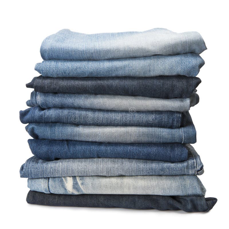 Stack of Blue Jeans Over a White Background Stock Image - Image of ...