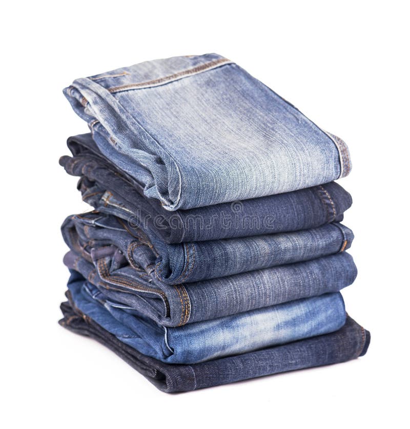 Stack of Blue Jeans on a White Background Stock Image - Image of shade ...