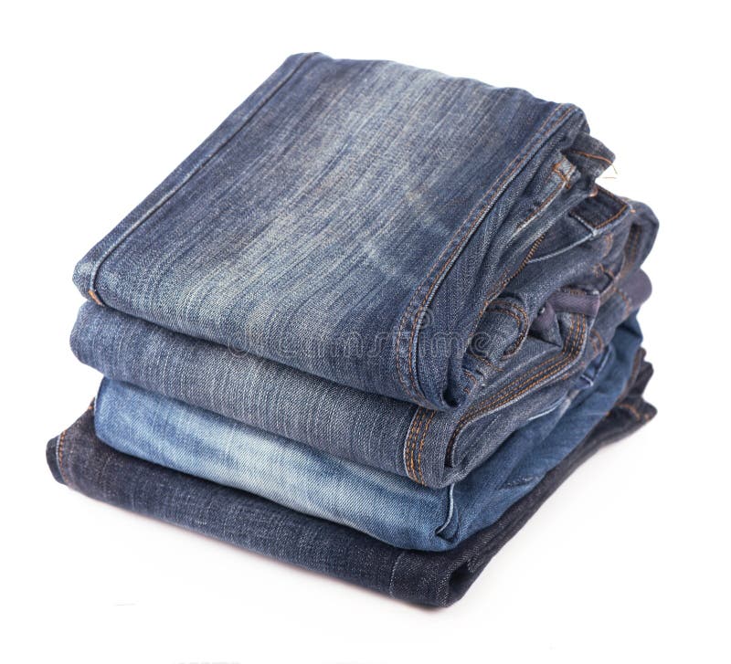 Stack of Blue Jeans on a White Background Stock Image - Image of shade ...