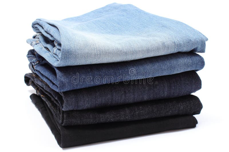 Stack of Blue Jeans on White Background Stock Image - Image of closeup ...