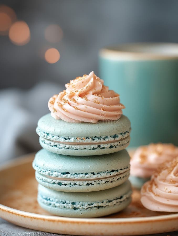 Stack Blue Macarons Pink Frosting Stock Photos - Free & Royalty-Free ...