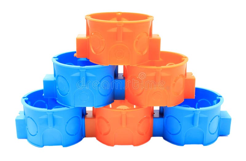 Stack of Blue and Orange Electrical Boxes. White Background Stock Image ...