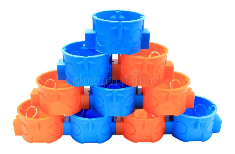 Stack of Blue and Orange Electrical Boxes. White Background Stock Photo ...