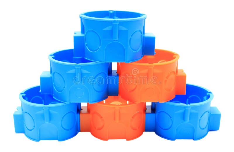 Stack of Blue and Orange Electrical Boxes. White Background Stock Image ...